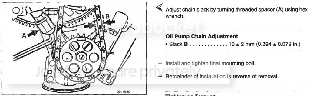 Oil pump chain adjustment